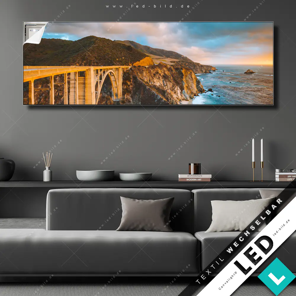 Canvalight® LED-Bild 💚 Brücke an der Küste | Landschaften | Panorama ...