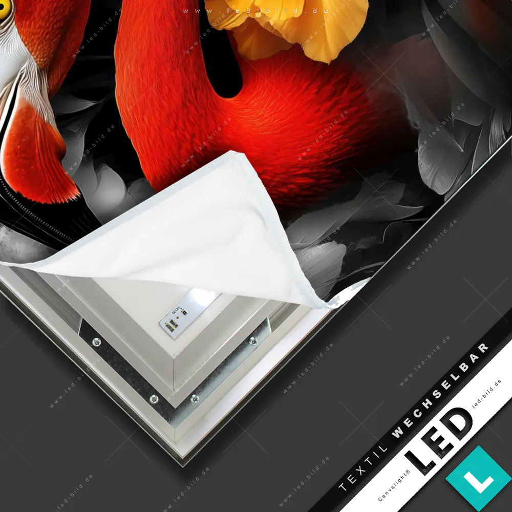 Canvalight® TEX LED-Bild Flamingo - Eleganz in Rot | Tierwelt, Blumen ...