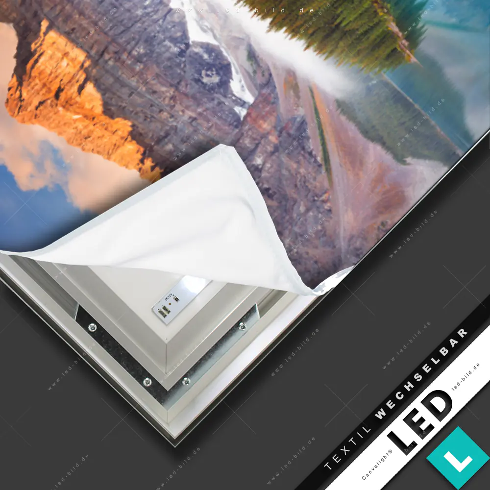 Canvalight® TEX LED-Bild See mit Bergen und Spiegelung im Wasser ...