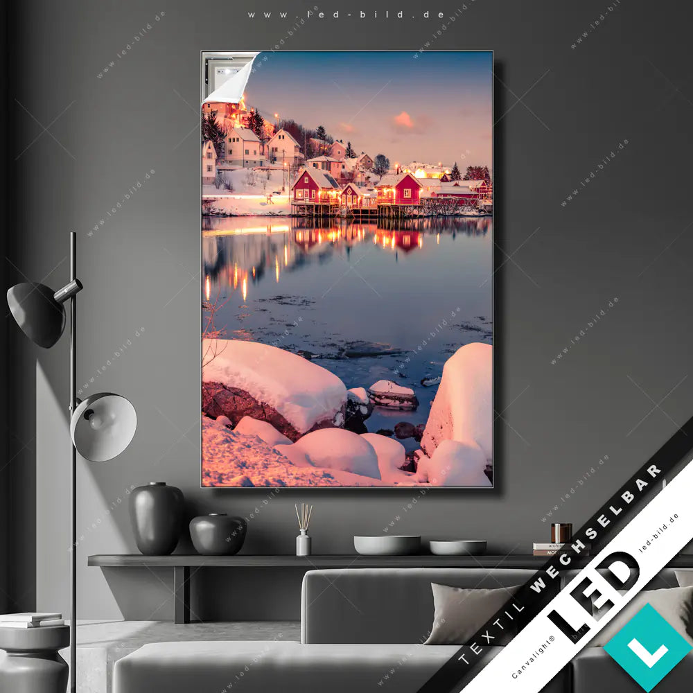 Canvalight® LED-Bilder 💙 Skandinavische Stadt bei Nacht 💙 Landschaften ...