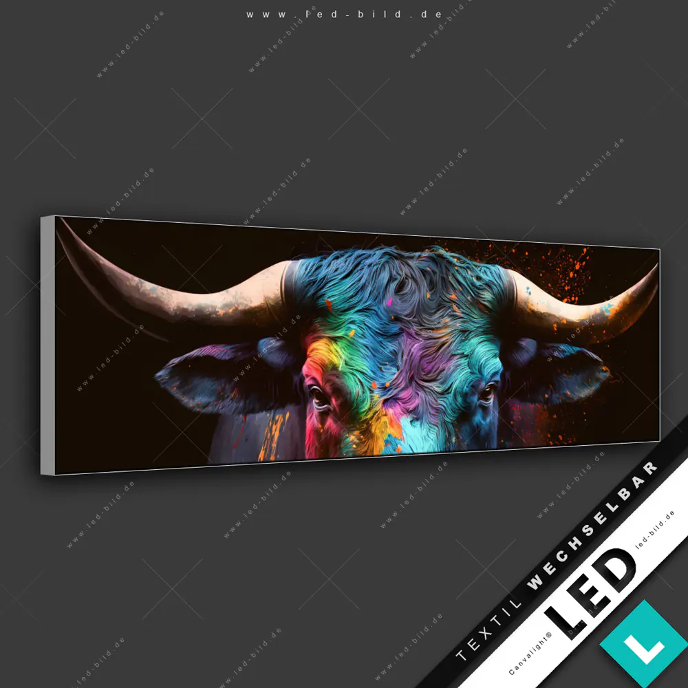 Canvalight® LED-Bild 💚 Stier mit bunten Farben | Tierwelt | Panorama ...