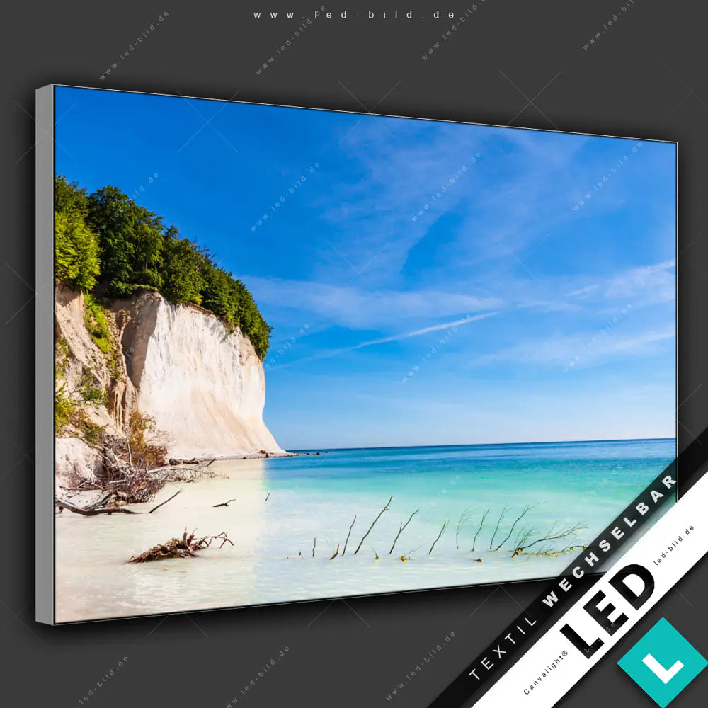Canvalight® LED-Bild 💚 Weiße Kreidefelswand am Meer | Strand - Meer ...