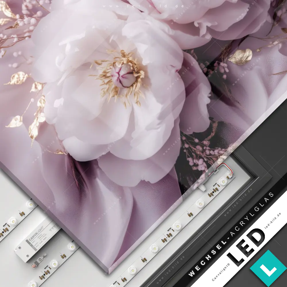 LED-Wechsel-Bild Canvalight® DIA Zarte Blumen mit Gold | Blumen ...