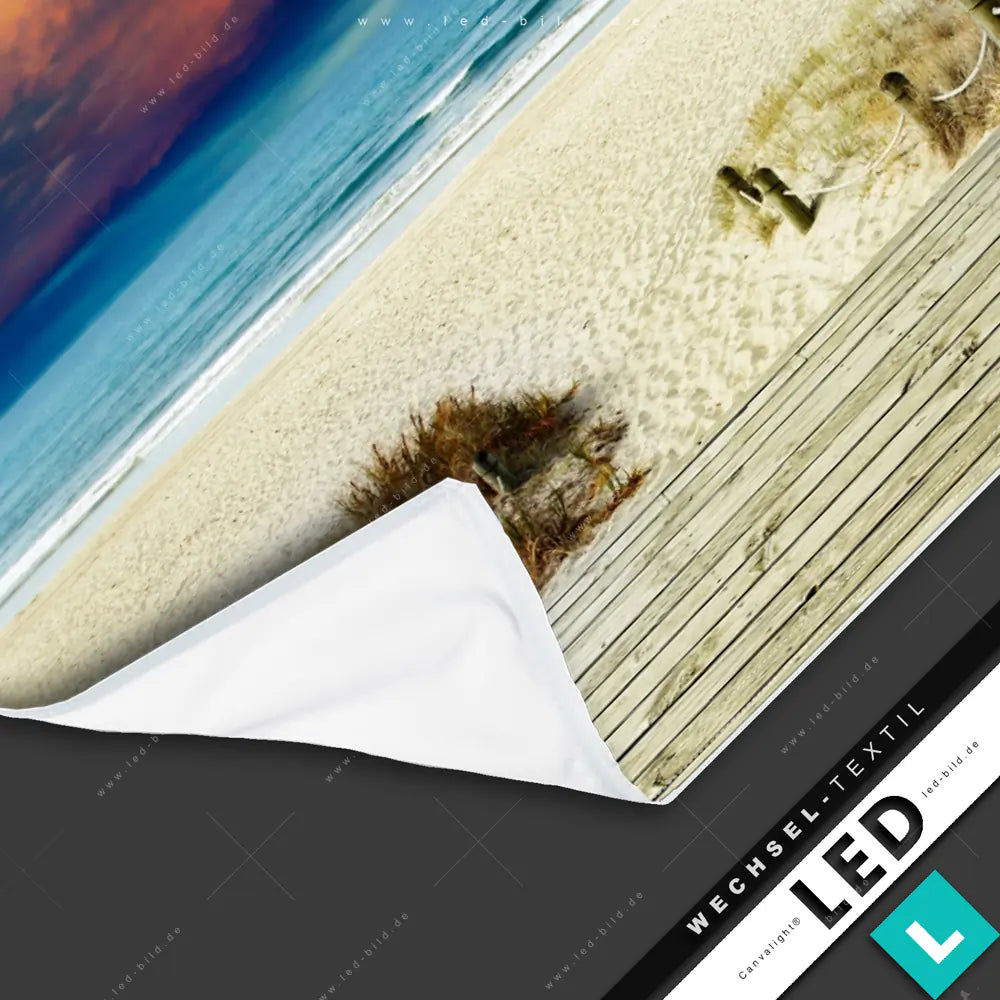 LED-Wechsel-Bild Canvalight® TEX Verträumter Steg zum Strand ...