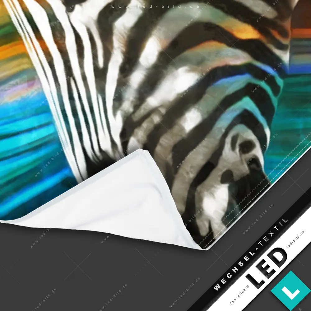 LED-Wechsel-Bild Canvalight® TEX buntes abstraktes Zebra | Tierwelt ...