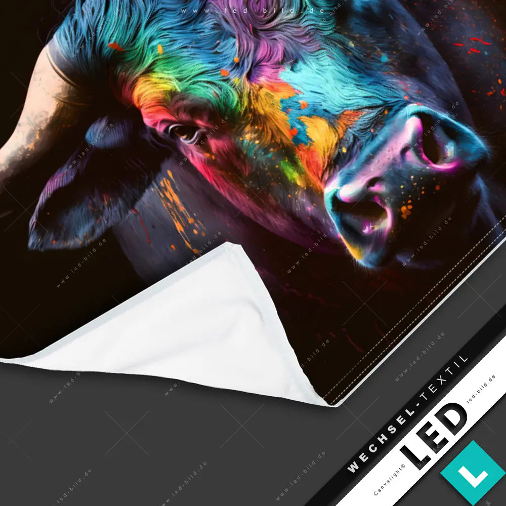 LED-Wechsel-Bild Canvalight® TEX Stierkopf mit Spritzern von Farbe ...
